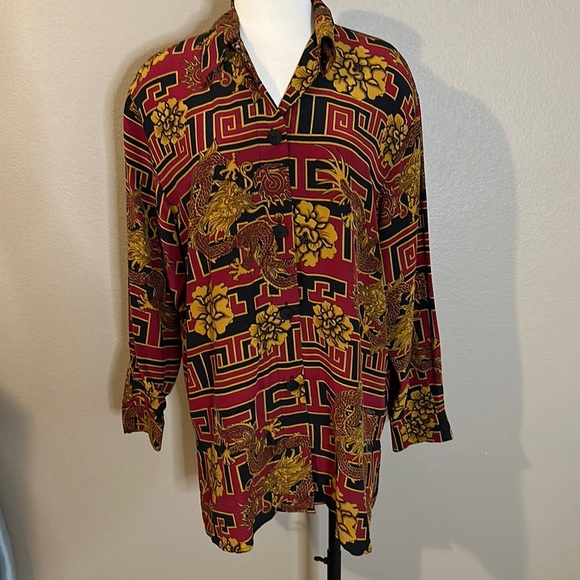 august silk | Tops | August Silk Asian Inspired Dragons 0 Silk Art To ...